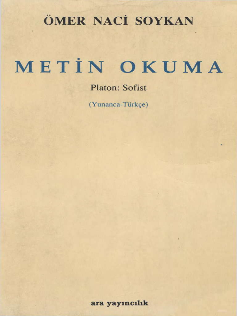 Ömer Naci Soykan Metin Okuma Platon Sofist Ara WWW Booktandunya | PDF