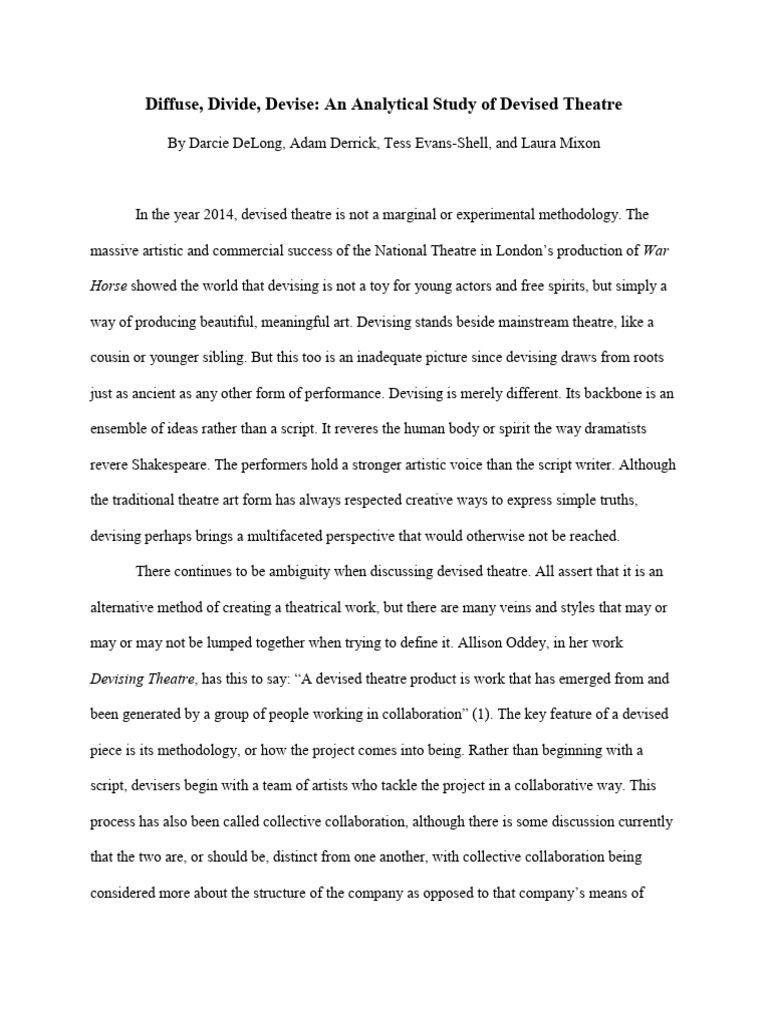 Understanding Devised Theatre Methods | PDF | Improvisational Theatre ...