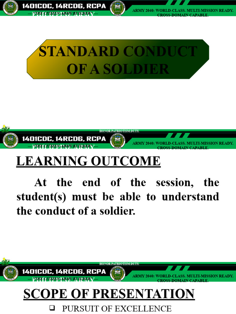Standards of Conduct for Filipino Soldiers | PDF | Disciplines | Militia
