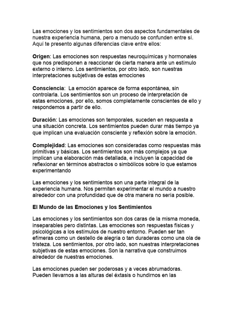 EMOCIONES Y SENTIMIENTOS LL | PDF | Las emociones | Experiencia