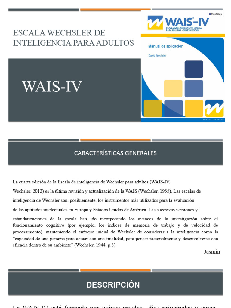Presentación WAIS-IV | PDF | Inteligencia | Escala de inteligencia para adultos de Wechsler