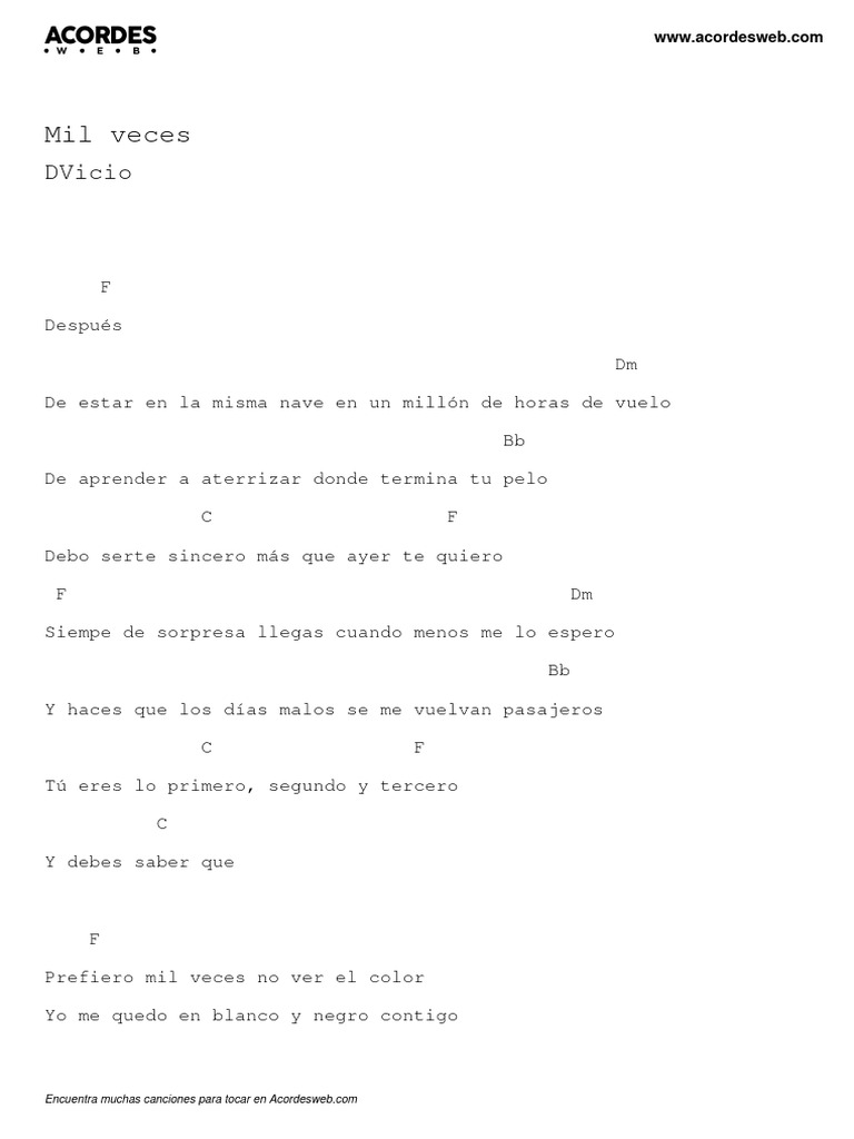 Acordes de "Mil Veces" de DVicio | PDF
