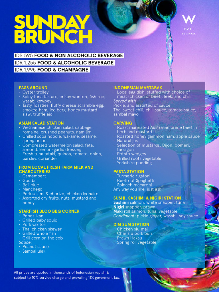 Starfish Bloo Sunday Brunch Menu | PDF | Indonesian Cuisine | Sauce