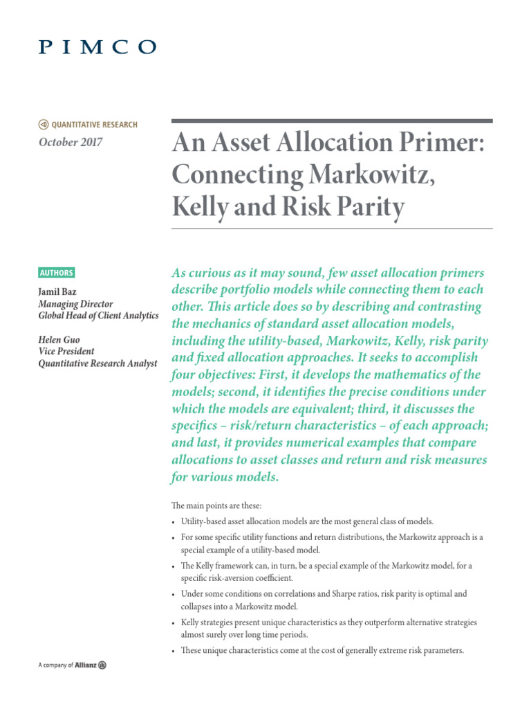 An Asset Allocation Primer 1682819594 | PDF | Modern Portfolio Theory | Risk Aversion
