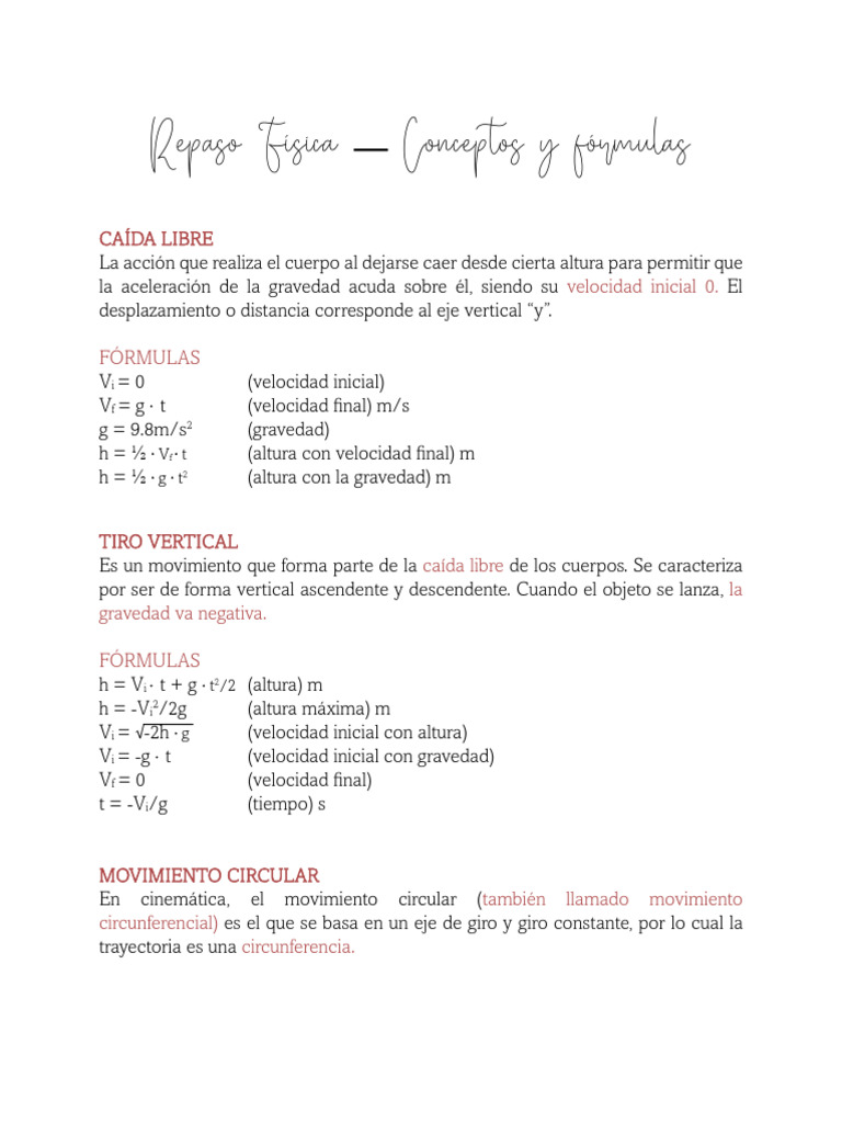 repaso física - conceptos y fórmulas | PDF | Fuerza | Velocidad