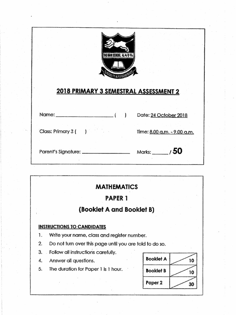 P3 Maths SA2 2018 Tao Nan Exam Papers | PDF