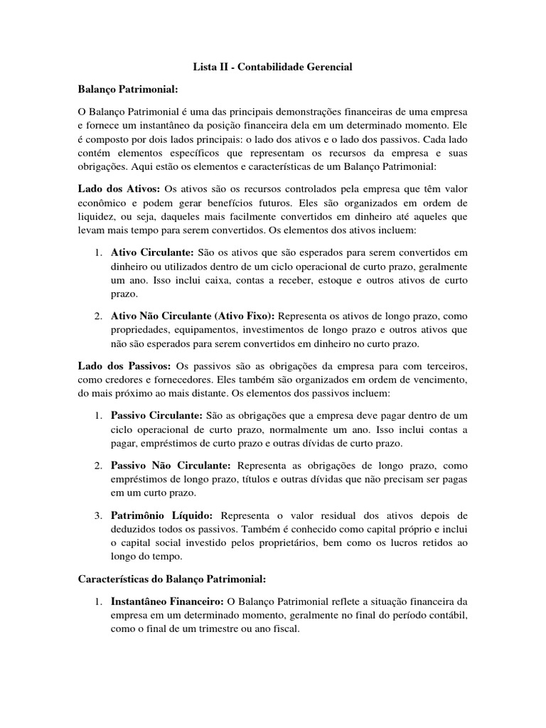Lista de Exercícios II - Gabarito Comentado | PDF | Contabilidade | Balancete