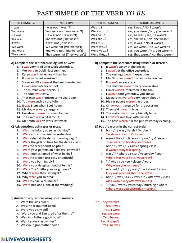 Past Simple: Verb "To Be" Exercises | PDF | Language Mechanics | Grammar