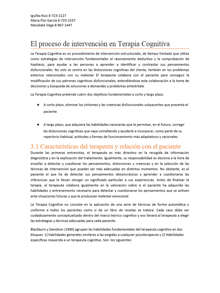 El Proceso de Intervención en Terapia Cognitiva | PDF | Terapia ...