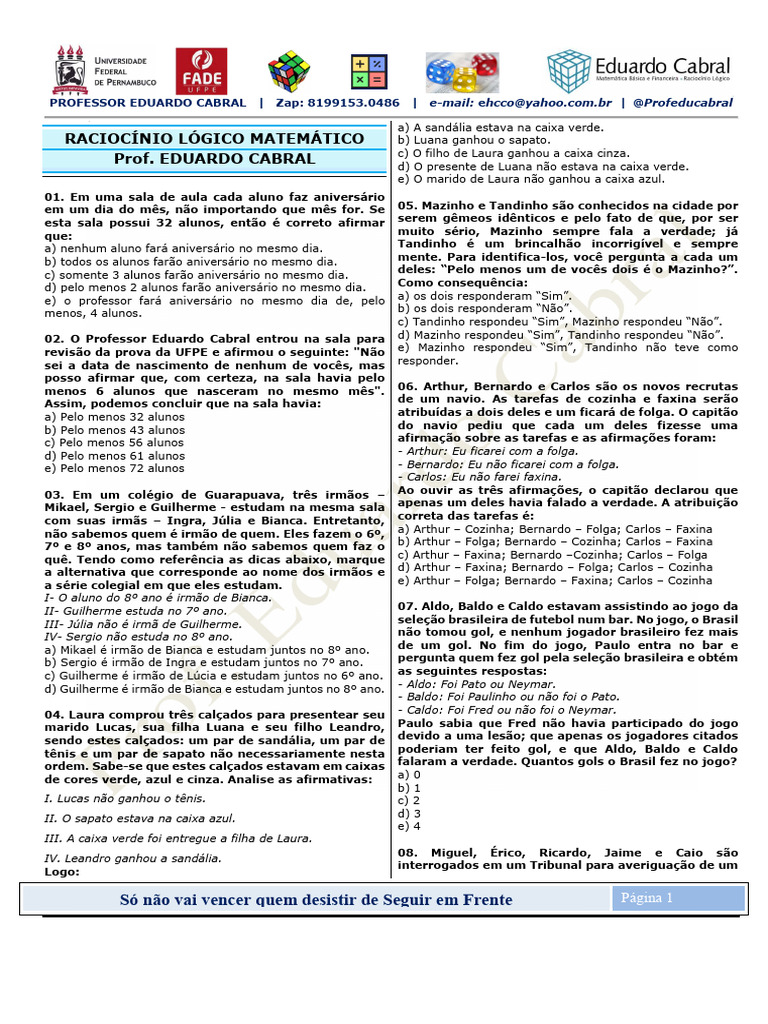 Revisao RLM - UFPE Aula 02 | PDF | Lógica