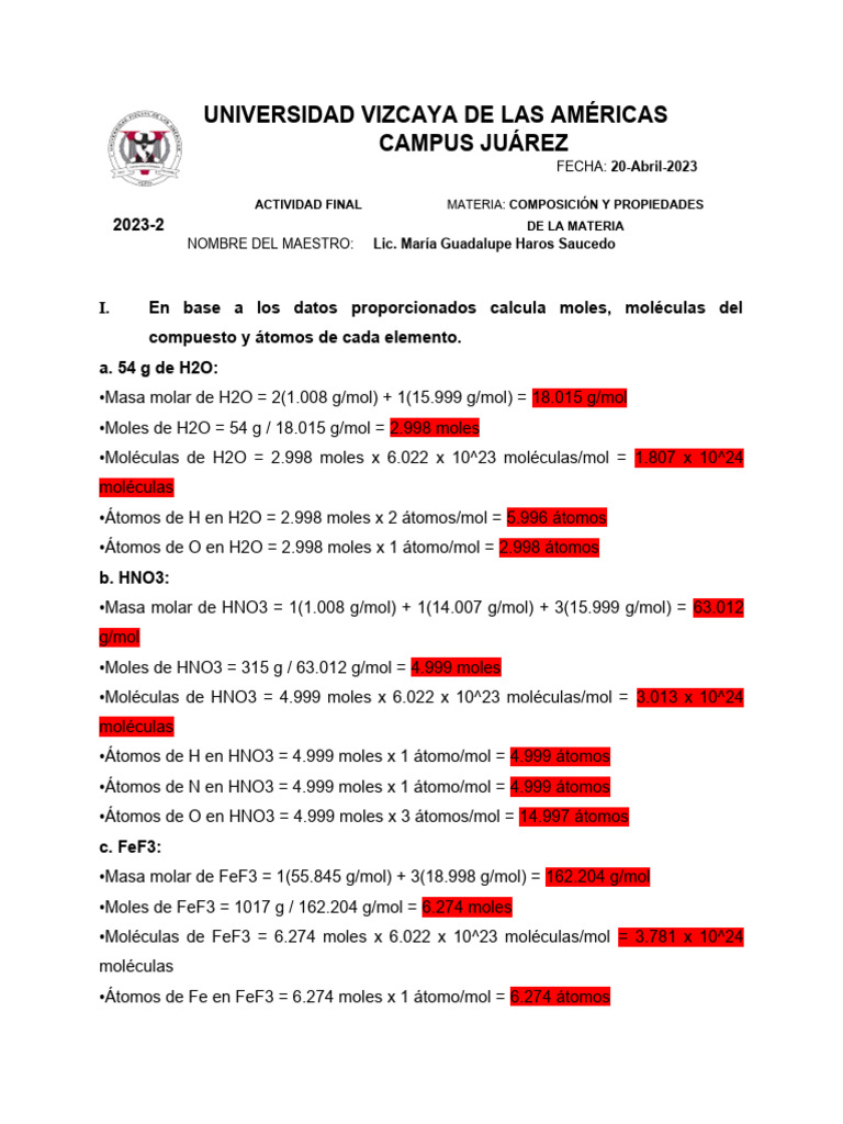 Problemas Finales QUIMICA | PDF | Mole (Unidad) | Ácido