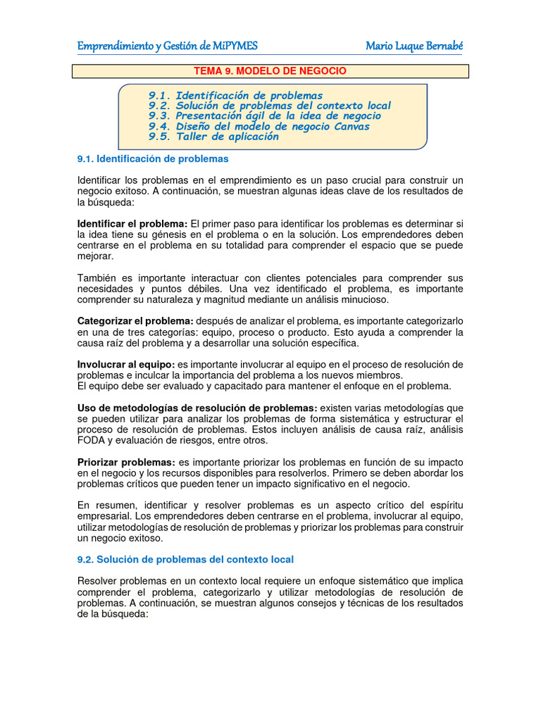 t9 Modelo de Negocio | PDF | Iniciativa empresarial | Marketing