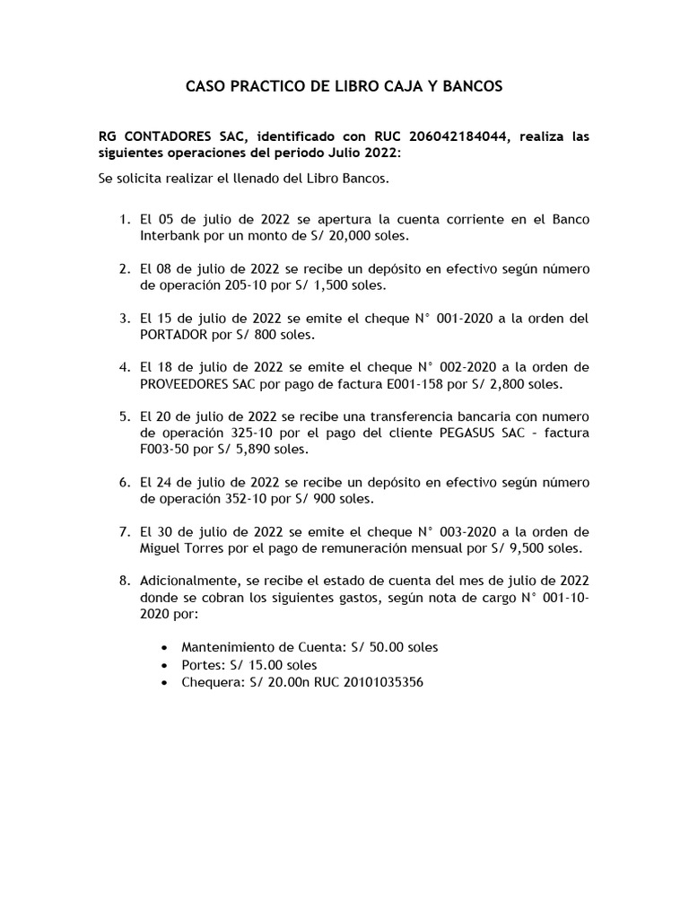 Caso Practico de Libro Caja y Bancos | PDF