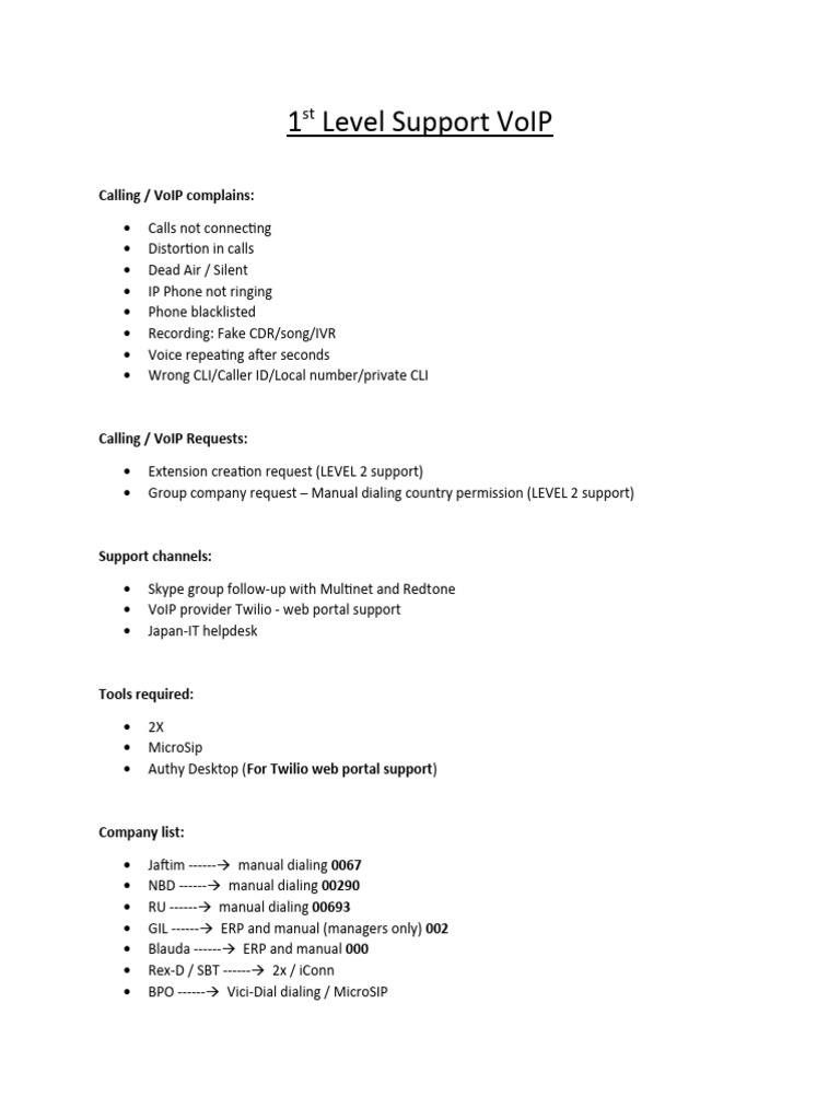 1st Level Support VoIP 17-May-2023 | PDF | Voice Over Ip | Information ...