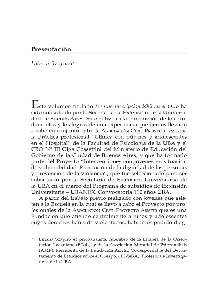 Szapiro. Presentación y Cap 1. TyT 1 | PDF | Psicoanálisis | Sicología
