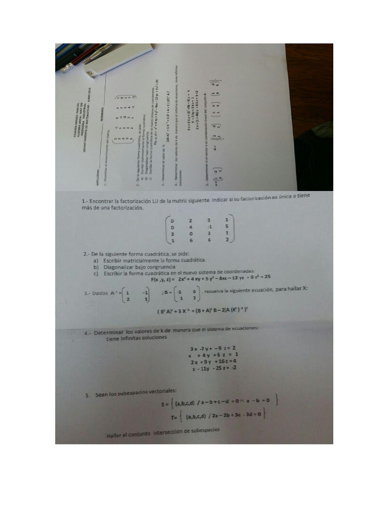Examenes Algebra 2 | PDF