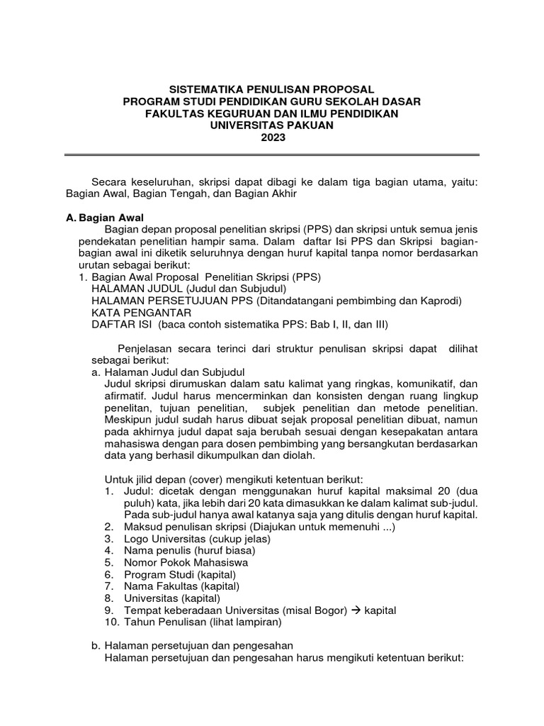Panduan Penulisan Proposal Penelitian PGSD 2023 | PDF