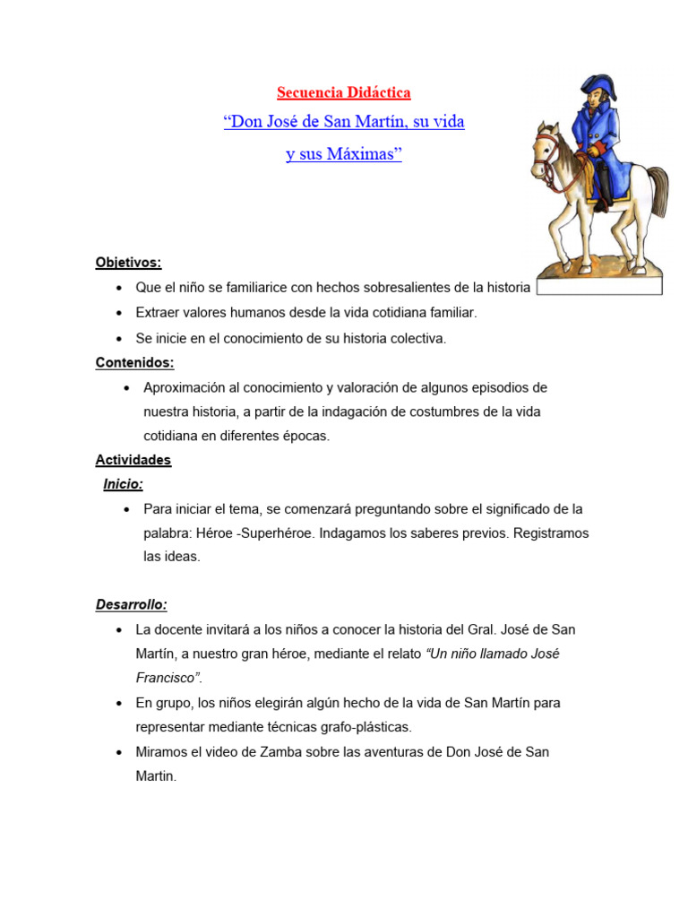 Actividades sobre San Martín para Niños | PDF | Ciencias sociales