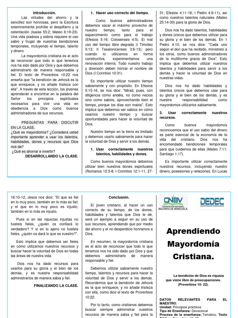 Triptico Mayordomia | PDF | Libro de proverbios | Creencia religiosa y doctrina