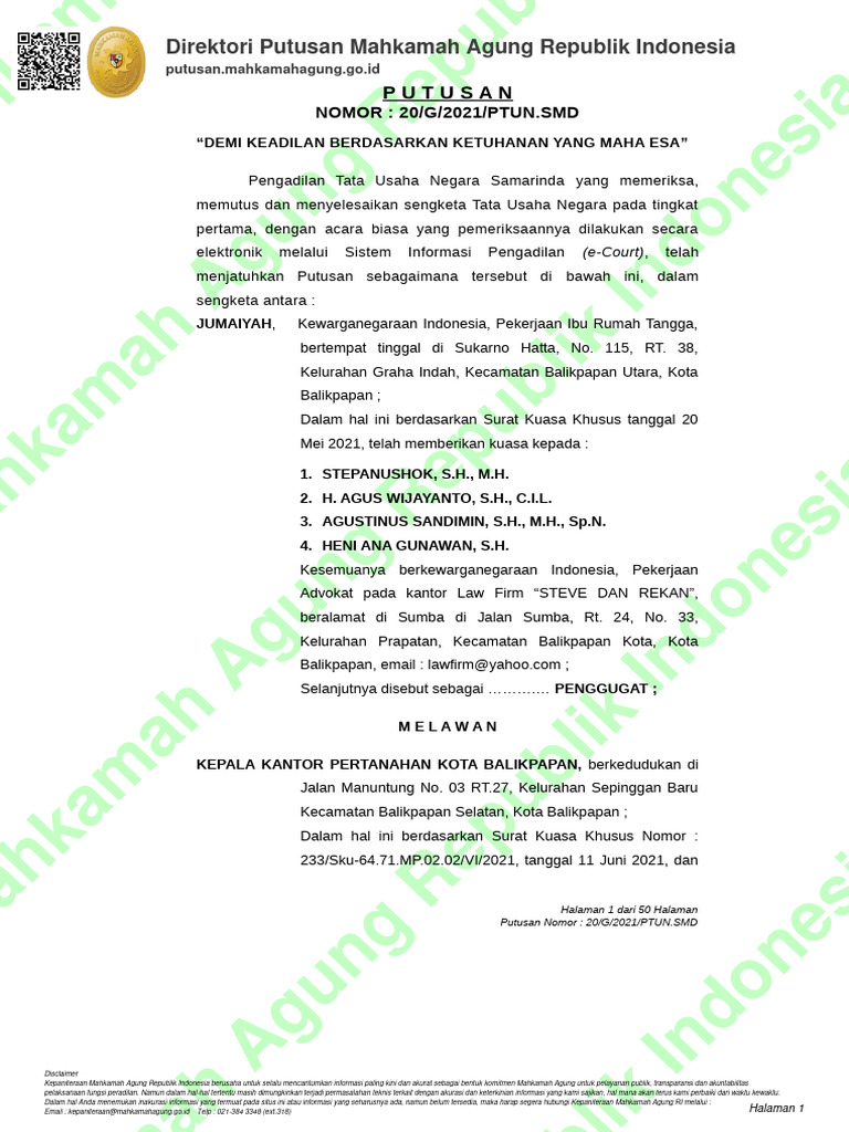 Putusan 20 G 2021 Ptun - SMD 20230927142032 | PDF
