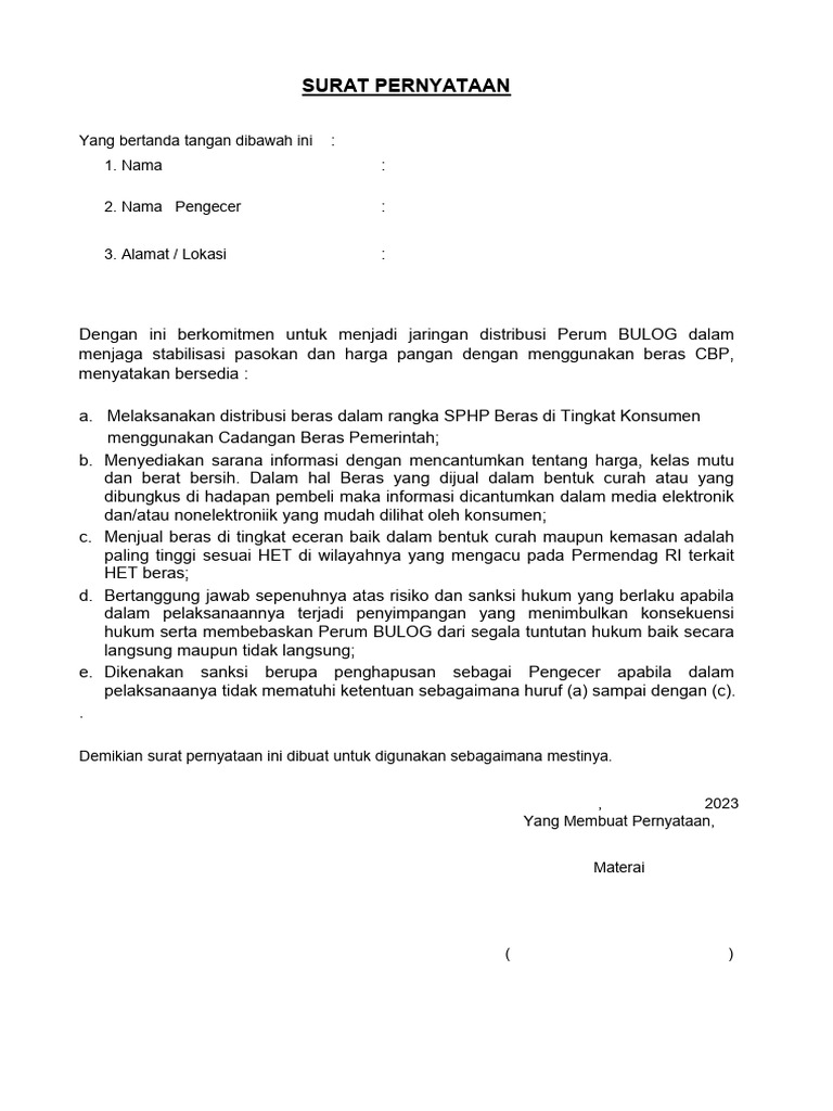 Draft Dokumen SPHP Retailer 2023 | PDF