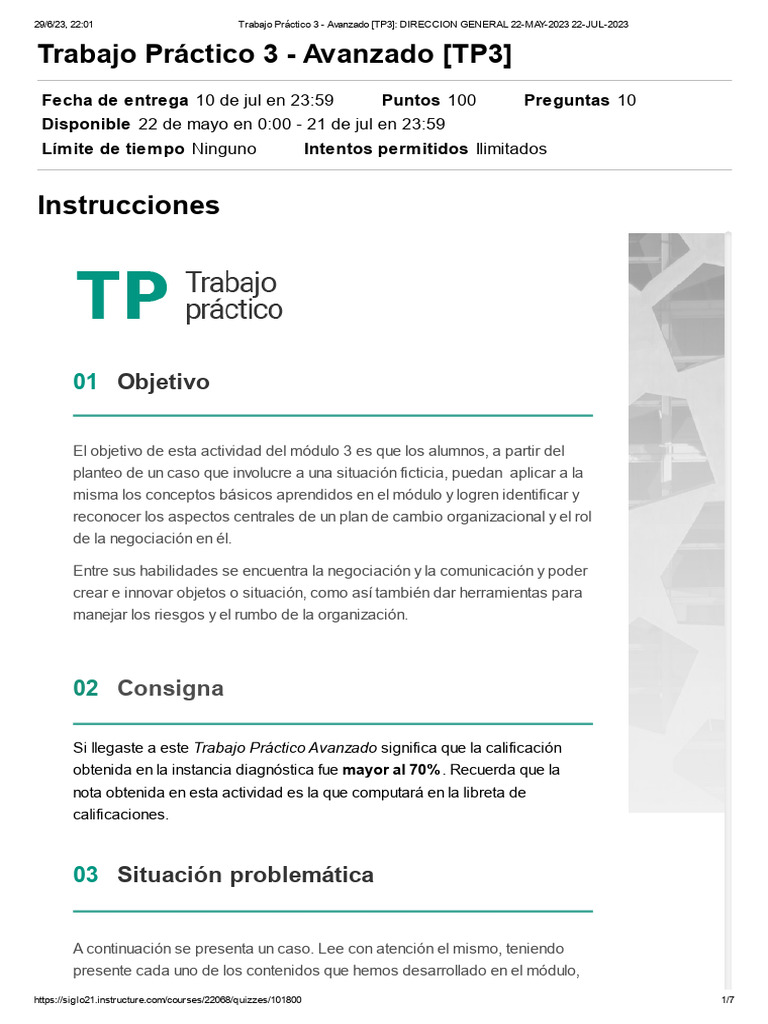 Trabajo Práctico 3 - Avanzado (TP3) - DIRECCION GENERAL 22-MAY-2023 22-JUL-2023 | PDF