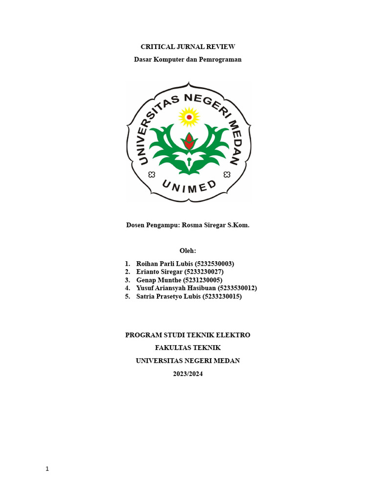 CJR Dasar Komputer Dan Pemrograman - Kelompok 1 | PDF