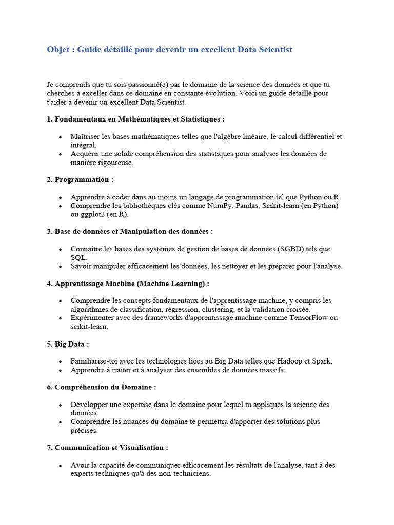 Devenir un Data Scientist Expert | PDF | Science des données | Apprentissage automatique