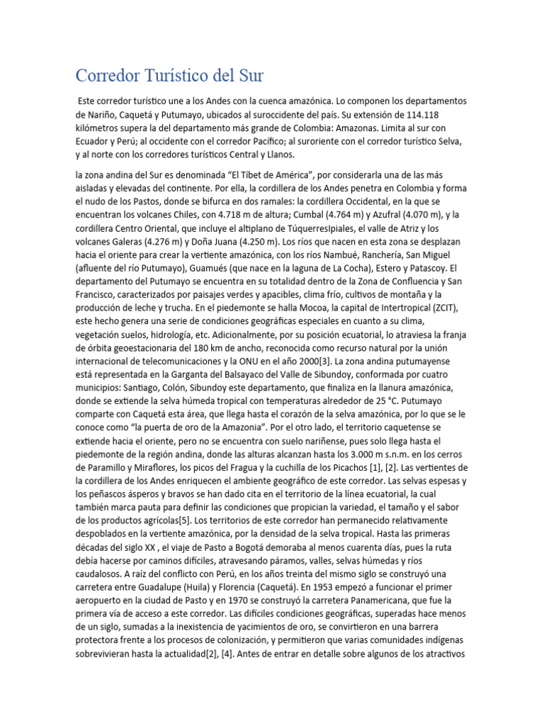 Corredor Turístico Del Sur | PDF | Andes | Ciencias de la Tierra