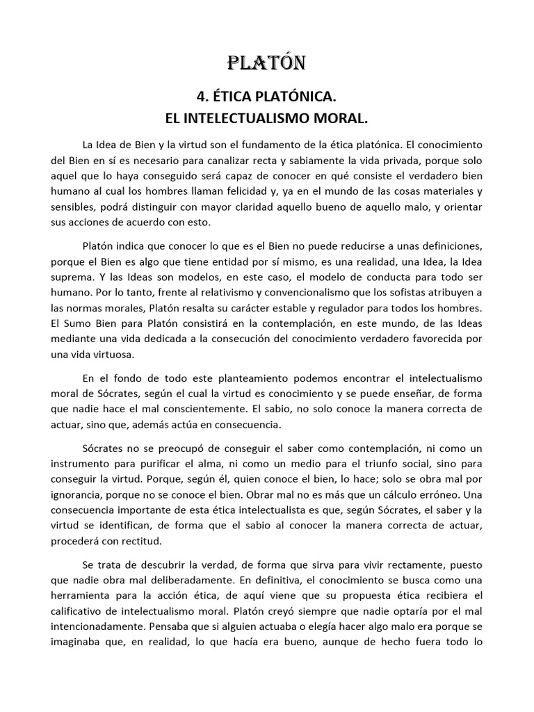 Platón 4-Ética platónica. El intelectualismo moral | PDF | Platón | Virtud
