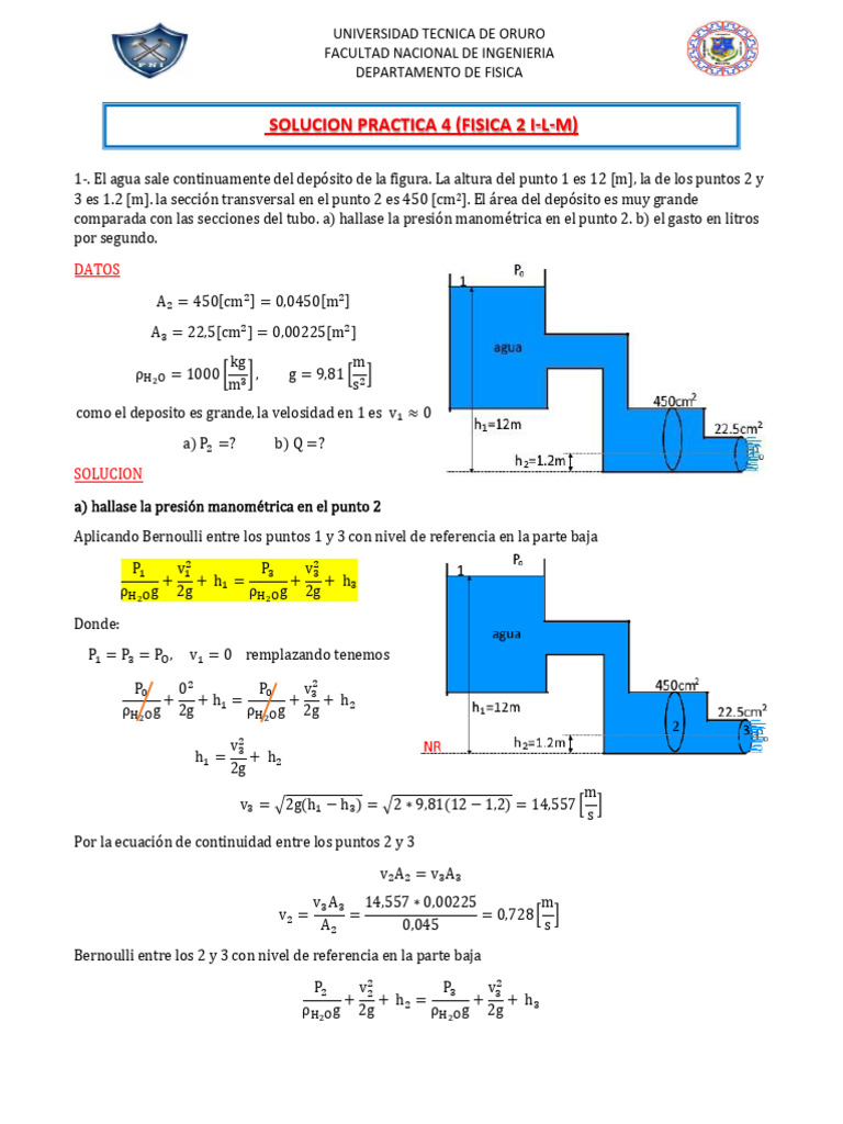 Solucion Practica 4 Fis1102 I-L-M Hidrosdinamica | PDF | Mecanica clasica | Ingeniería mecánica