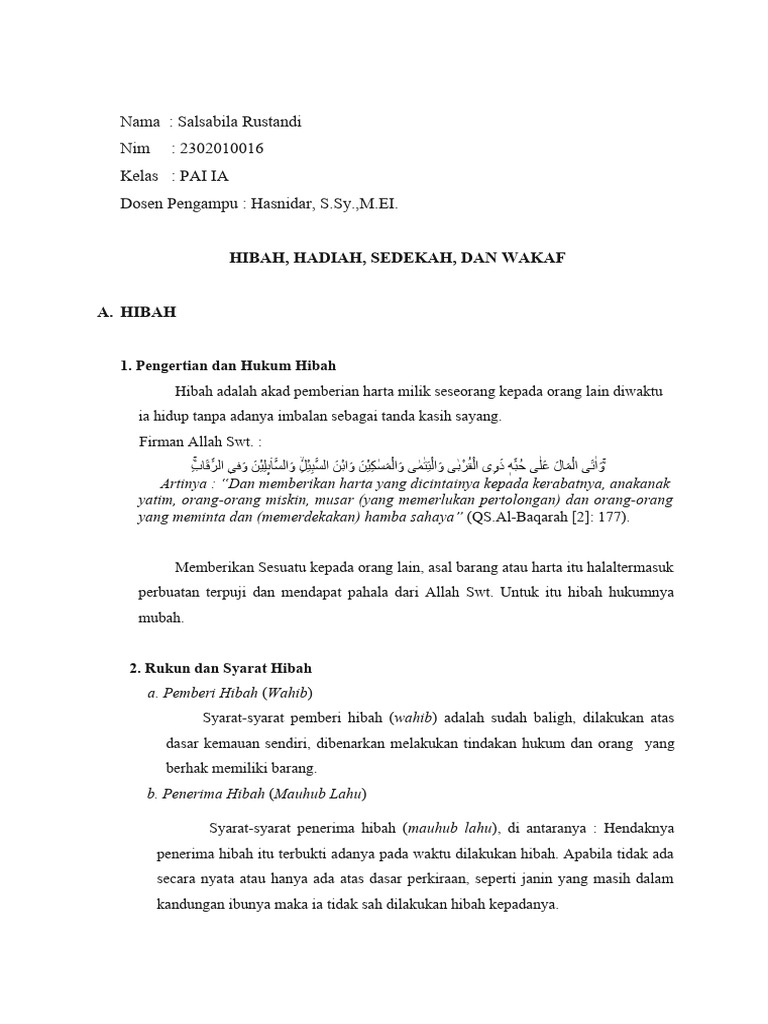 Perbedaan Hibah Hadiah Sedekah | PDF