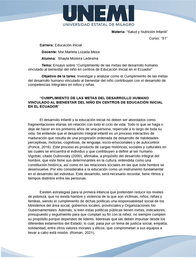 Shayla Nutri | PDF | Educación de la primera infancia | Desarrollo infantil