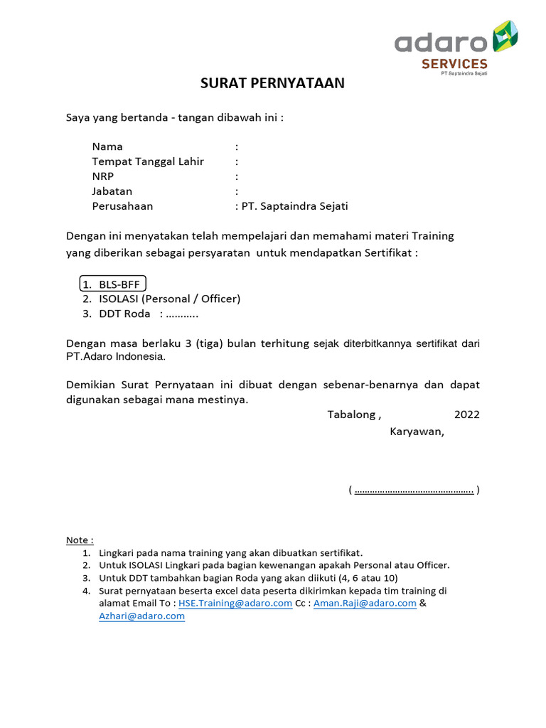 Surat Pernyataan BLS-BFF | PDF