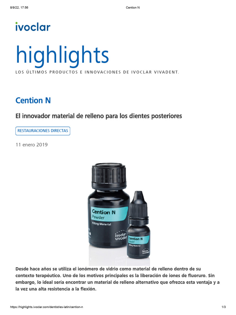 Ventajas y desventajas de Cention N | PDF | Fluoruro | Átomos