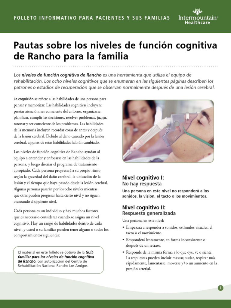 Family Guide To The Rancho Levels of Cognitive Functioning Spanish ...