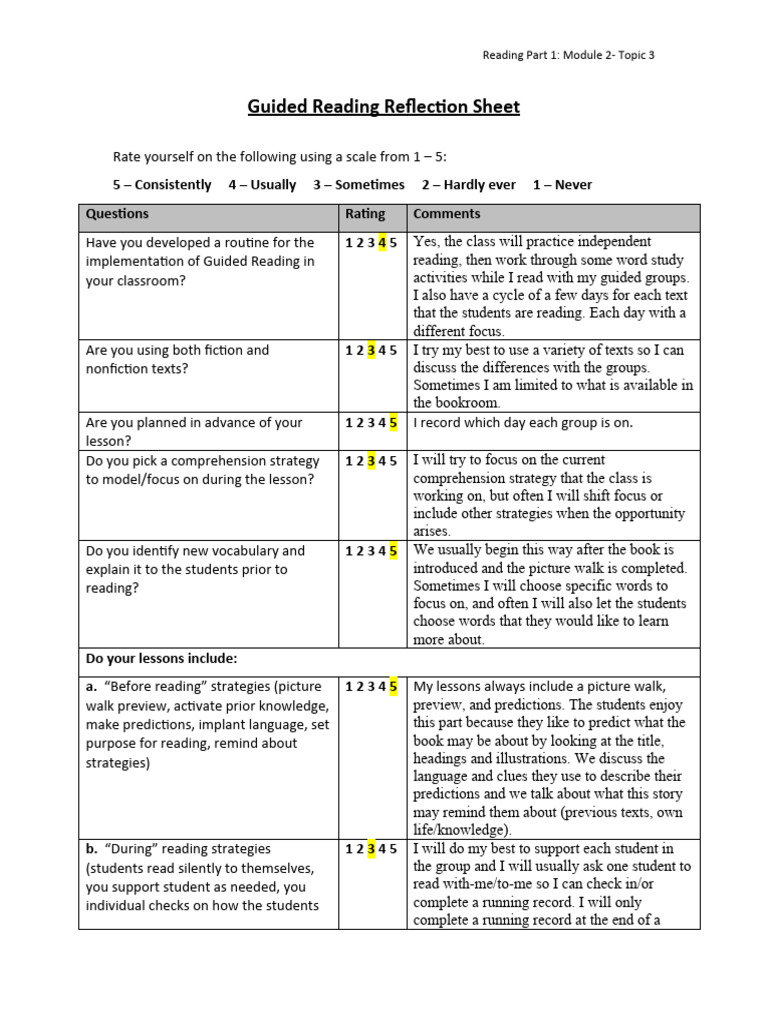 Mod 2 Topic 3 Guided Reading Self-Assessment Reflection Complete | PDF ...