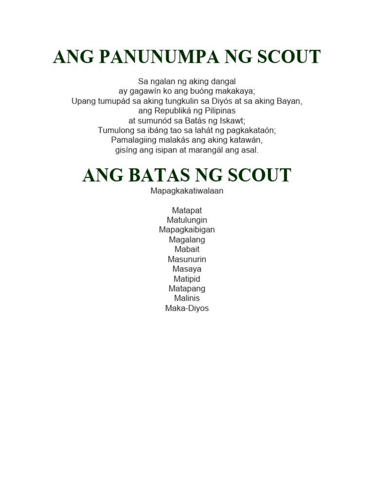 ANG PANUNUMPA NG SCOUT | PDF | Scouting | Boy Scouts Of America