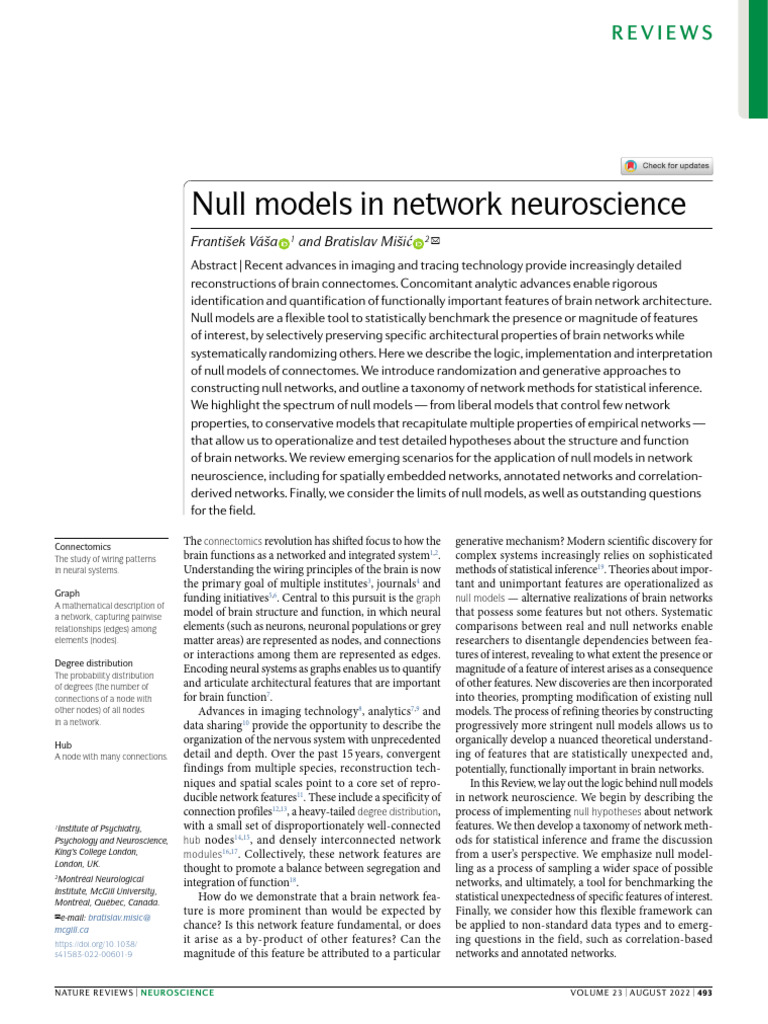 Null Models in Network Neuroscience: František Váša and Bratislav Miši | PDF | Statistics | Null ...