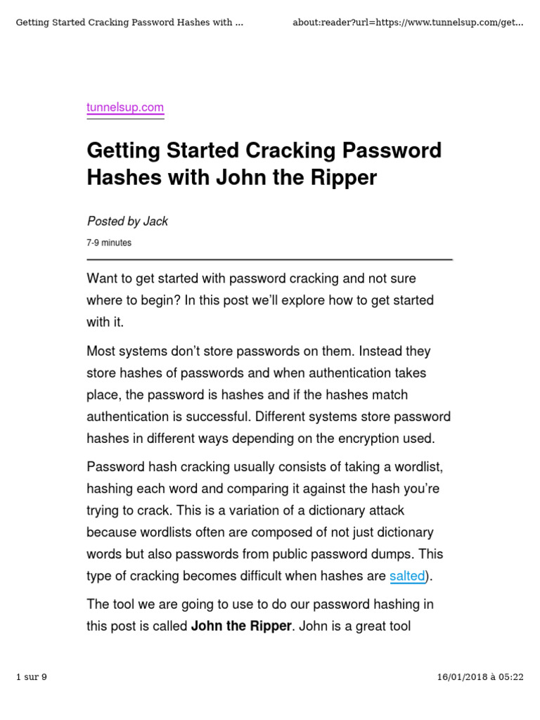 Getting Started Cracking Password Hashes With John The Ripper Pdf Password Computing