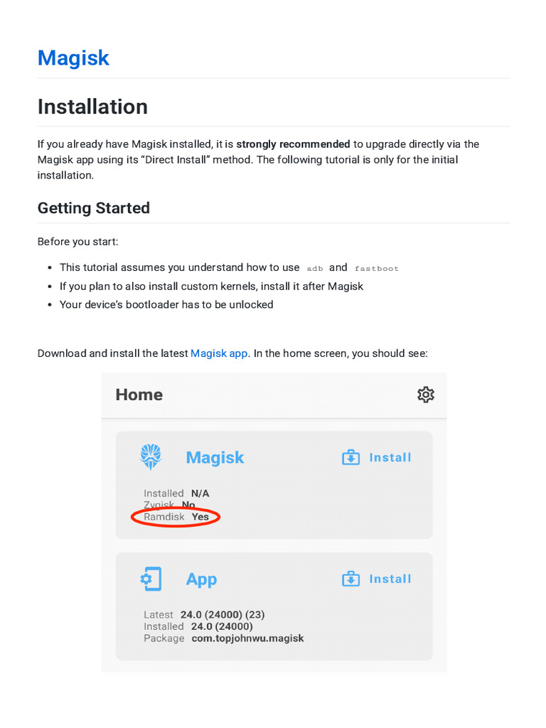 Installation - Magisk | PDF | Booting | Android (Operating System)