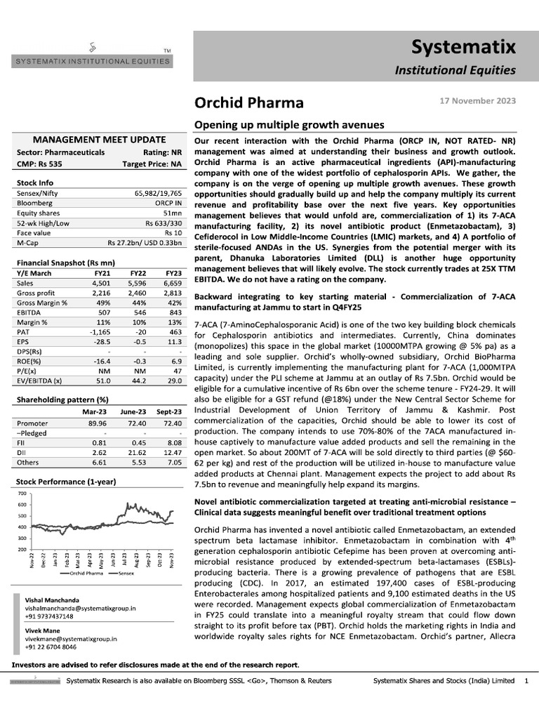 Systematix Orchid Pharma Update | PDF