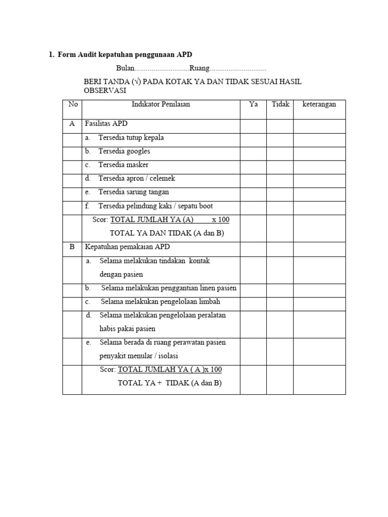 Form Audit Kepatuhan Penggunaan APD | PDF