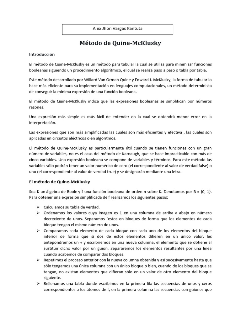 Método de Quine..... | Descargar gratis PDF | Álgebra de Boole ...