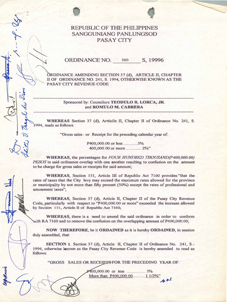 Ordinance Amending Section 37 (D), Article Ii, Chapter Ii of Ordinance ... Ordinance Amending Section 37 (D), Article Ii, Chapter Ii of Ordinance ...