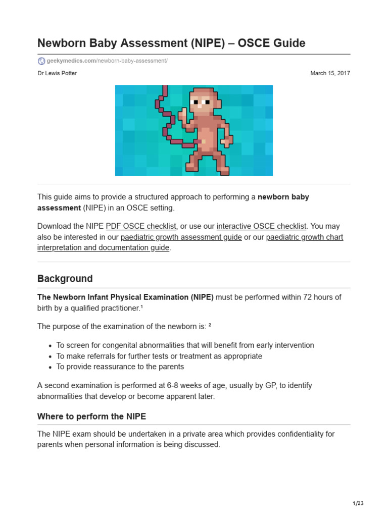 Newborn Baby Assessment NIPE OSCE Guide | PDF | Heart | Medical Specialties