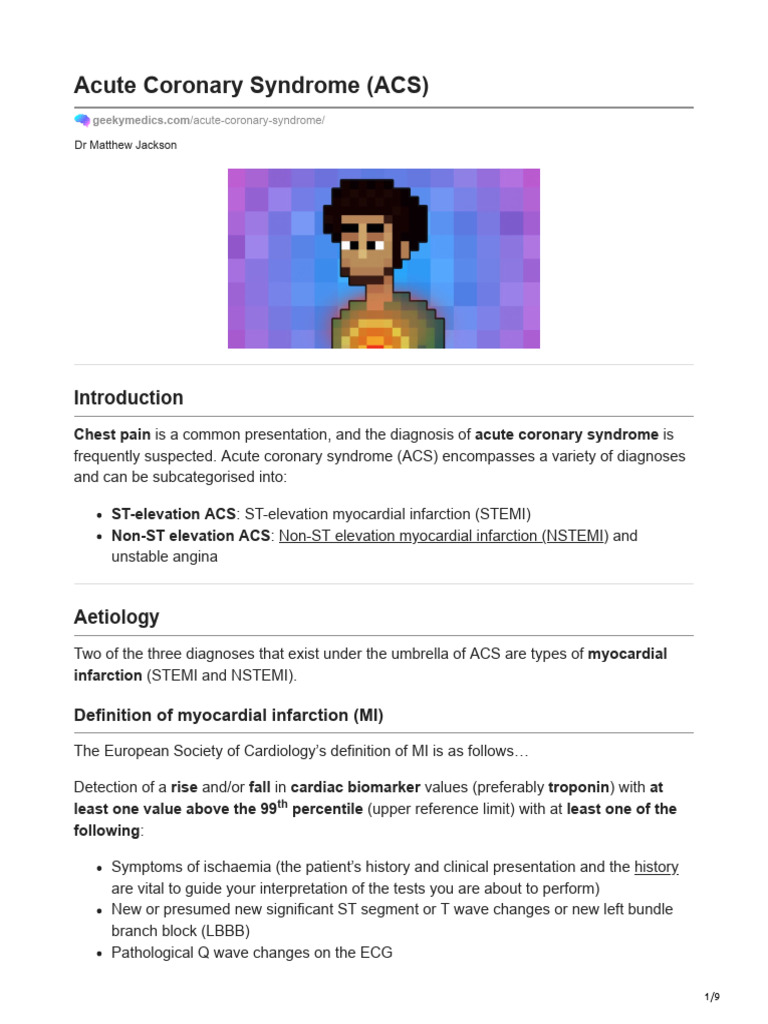 Acute Coronary Syndrome ACS | PDF | Myocardial Infarction ...