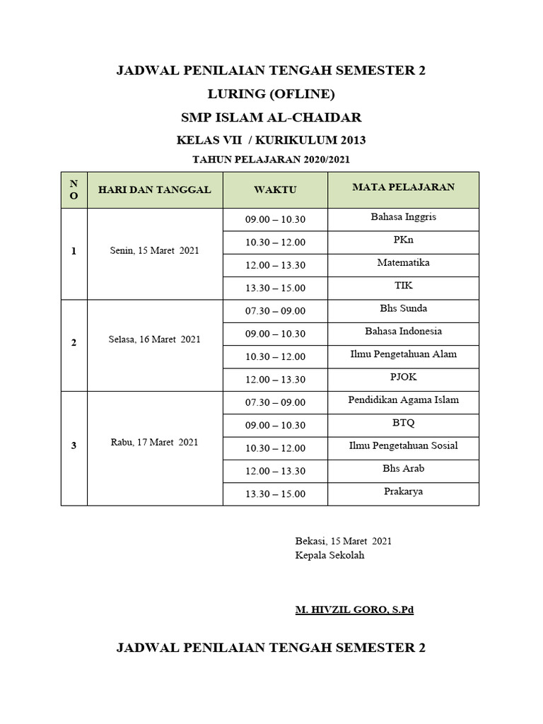 JADWAL PTS 2 SMP Dan SMK 2021 | PDF