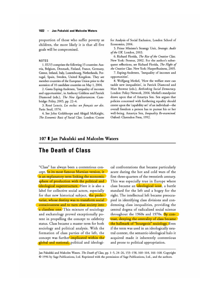 S1.Pakulski - The Death of Class | PDF