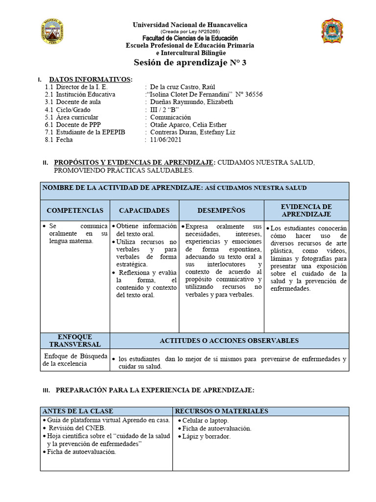 Cuidado de la Salud en Educación Primaria | PDF | Aprendizaje ...